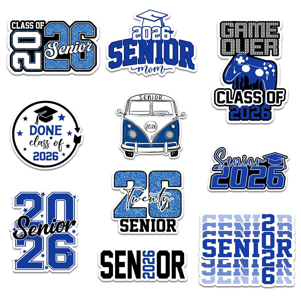 10 Pcs Senior Class of 2026 Sticker Pack – Vinyl Stickers, Blue & Whit ...
